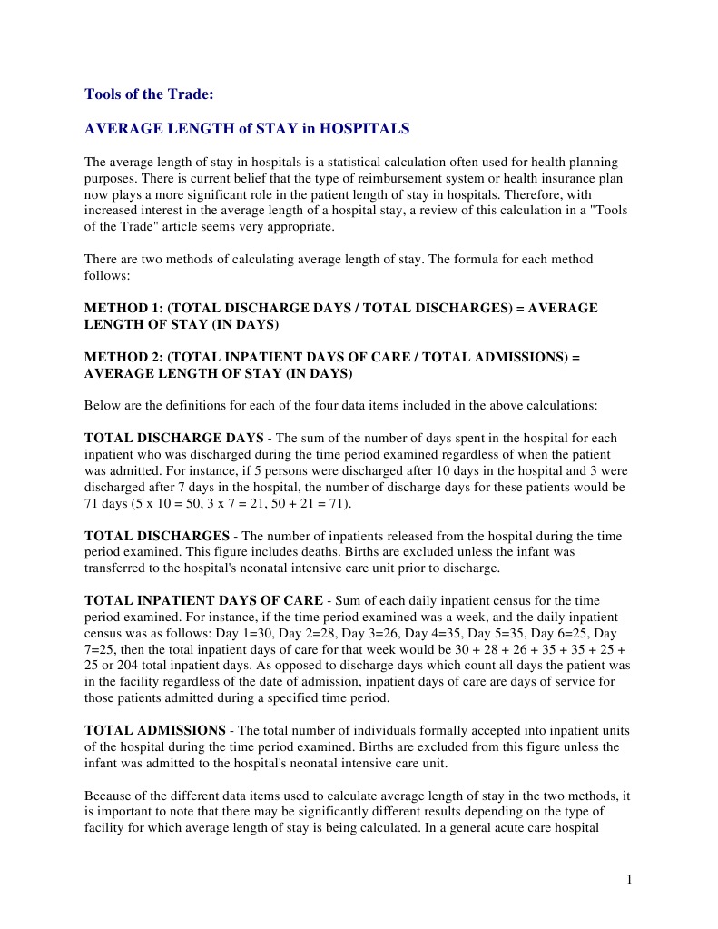 Average Length of Stay in Hospitals | PDF | Patient | Hospital