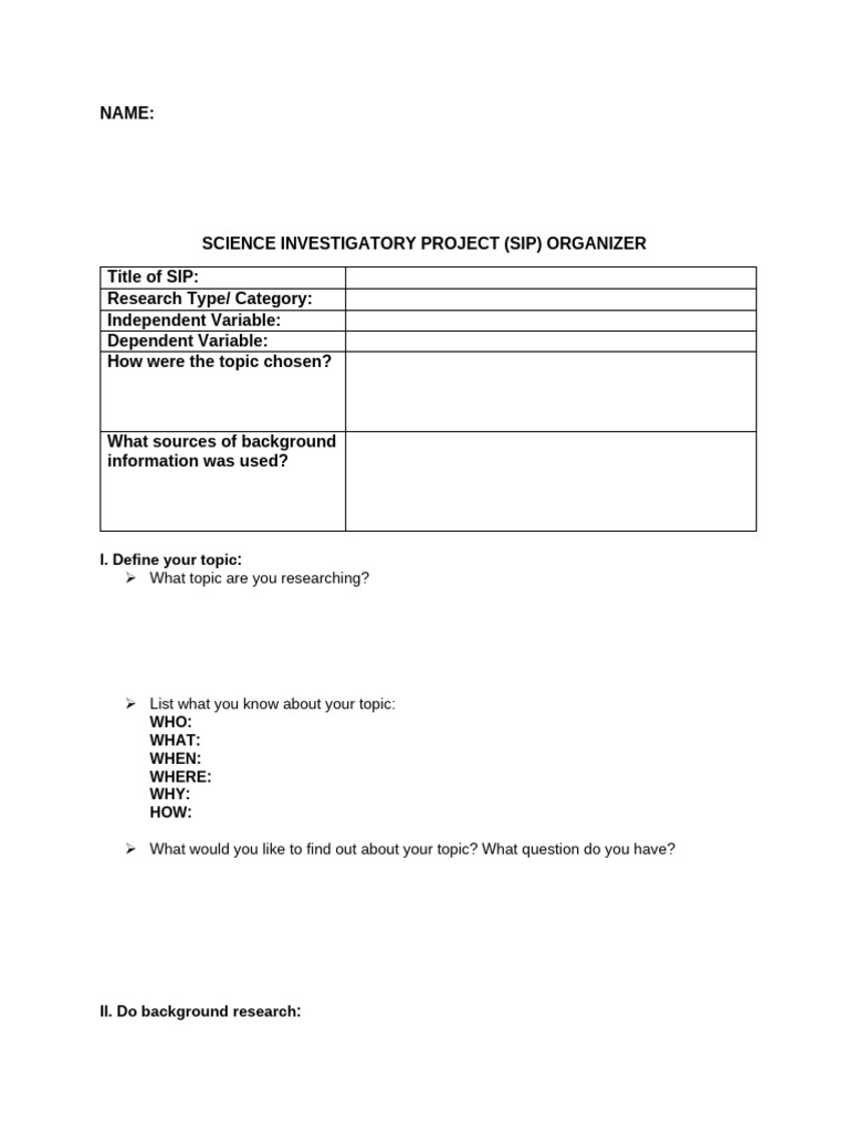 Science Investigatory Project Organizer | PDF
