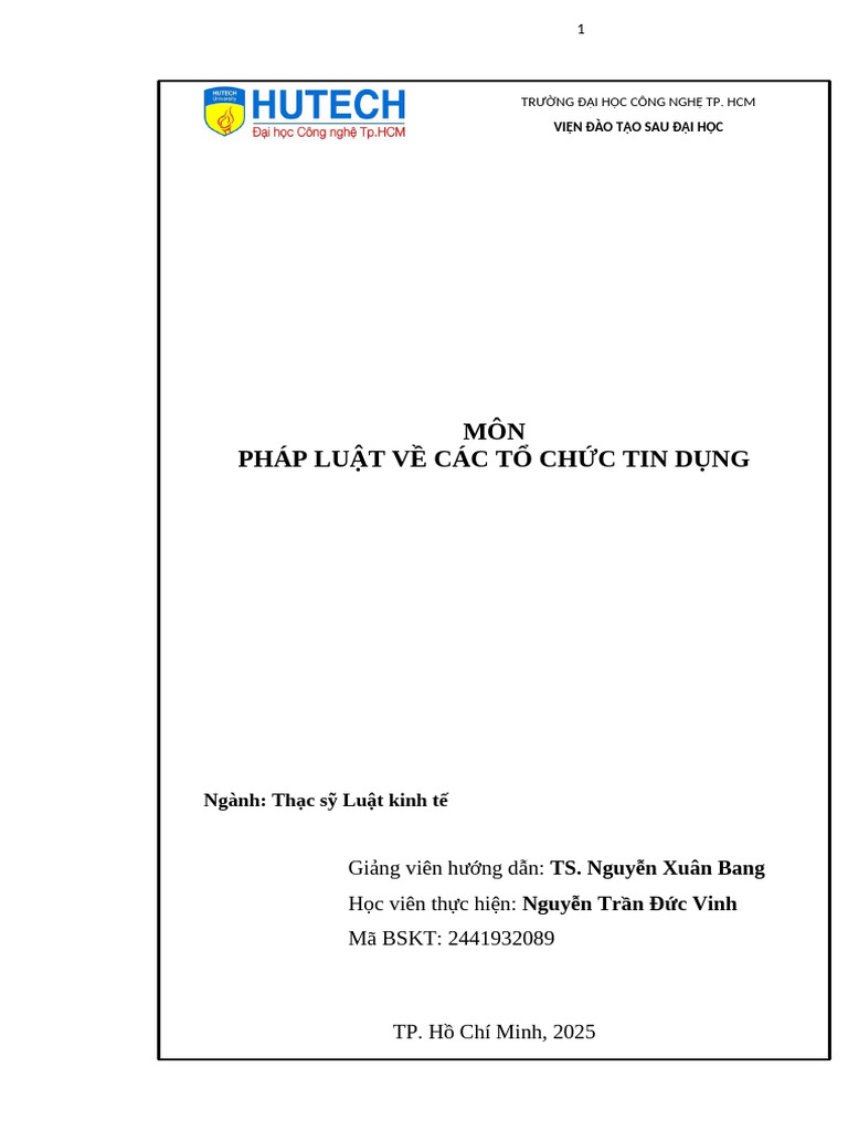Nguyen Tran Duc Vinh - 2441932089 (Tiểu luận) PL về TCTD | PDF