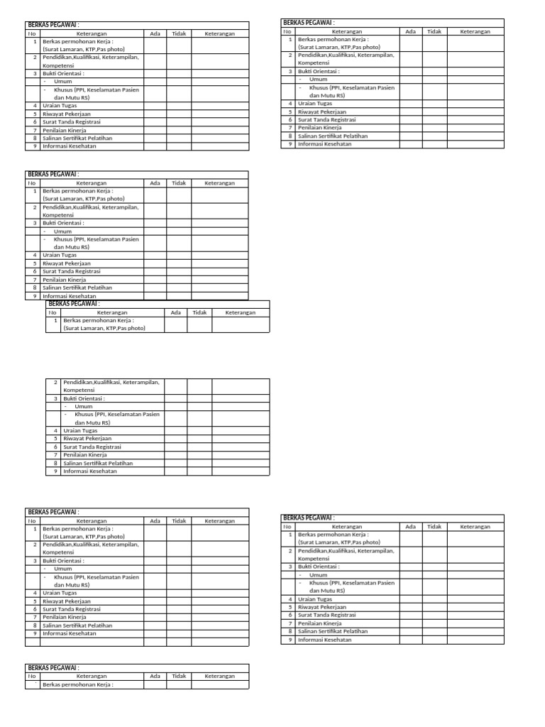 Daftar Berkas Pegawai Lengkap | PDF