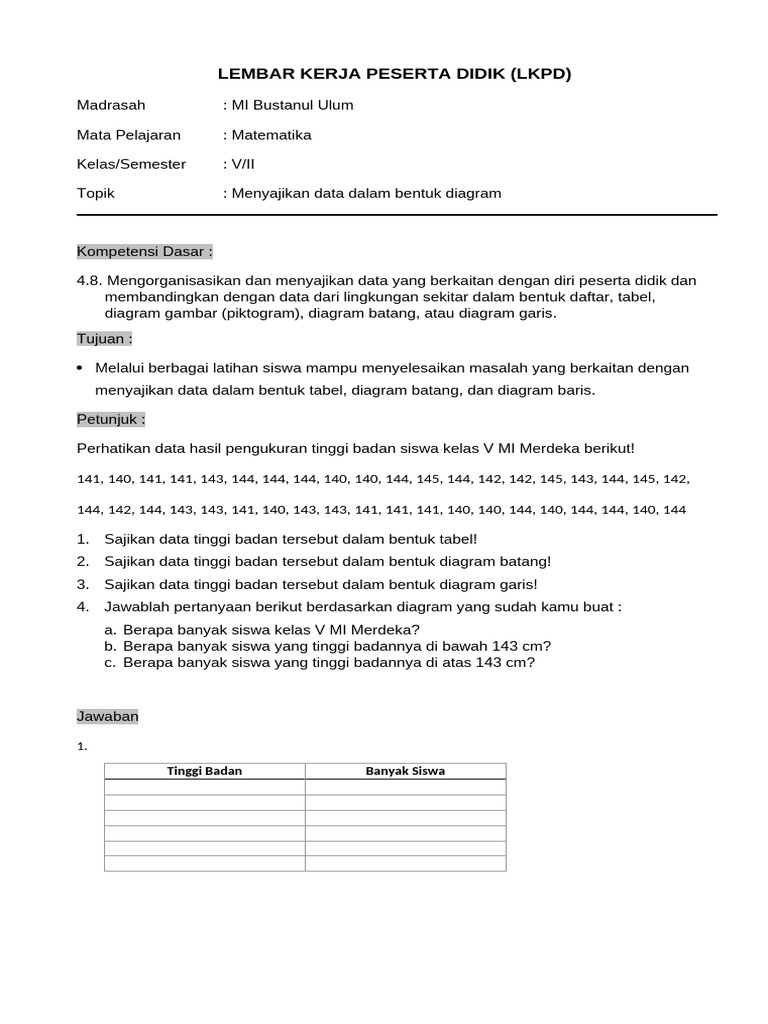 LKPD MTK Penyajian Data 2 | PDF