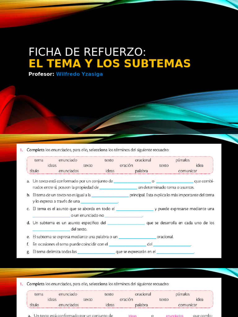 2do Sec FICHA DE REFUERZO EL TEMA Y LOS SUBTEMAS | PDF