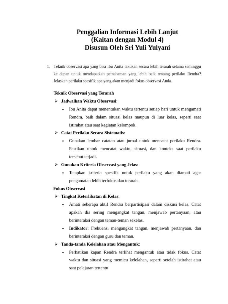 Teknik Observasi Perilaku Siswa Rendra | PDF