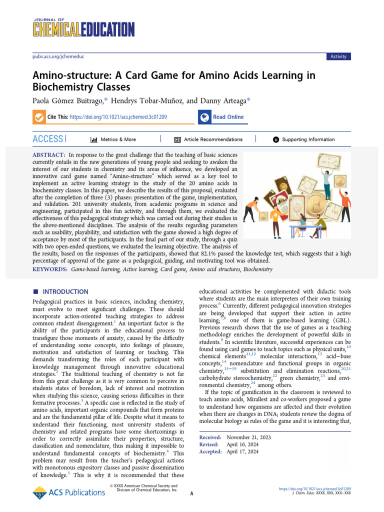 Amino-Structure A Card Game For Amino Acids Learning in Biochemistry ...