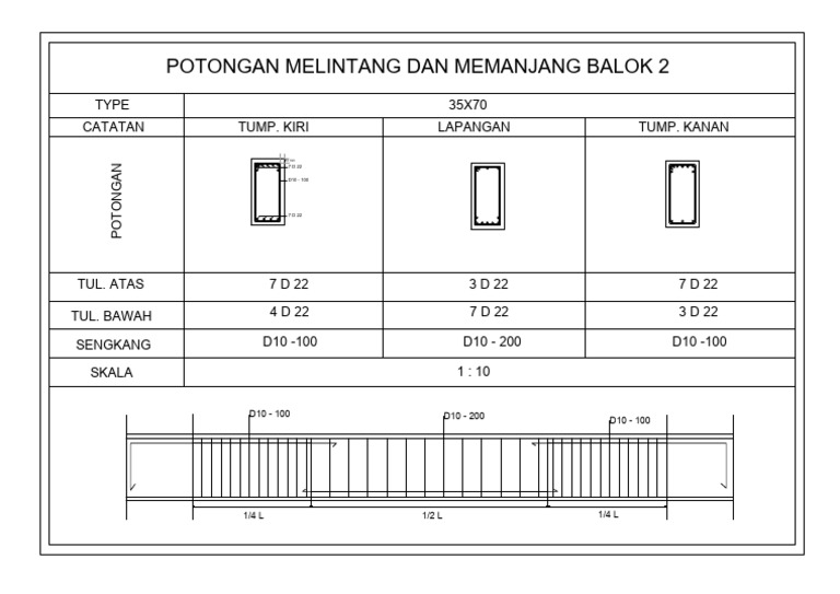 Potongan Melintang Dan Memanjang Balok 2: Type 35X70 Catatan Tump. Kiri ...