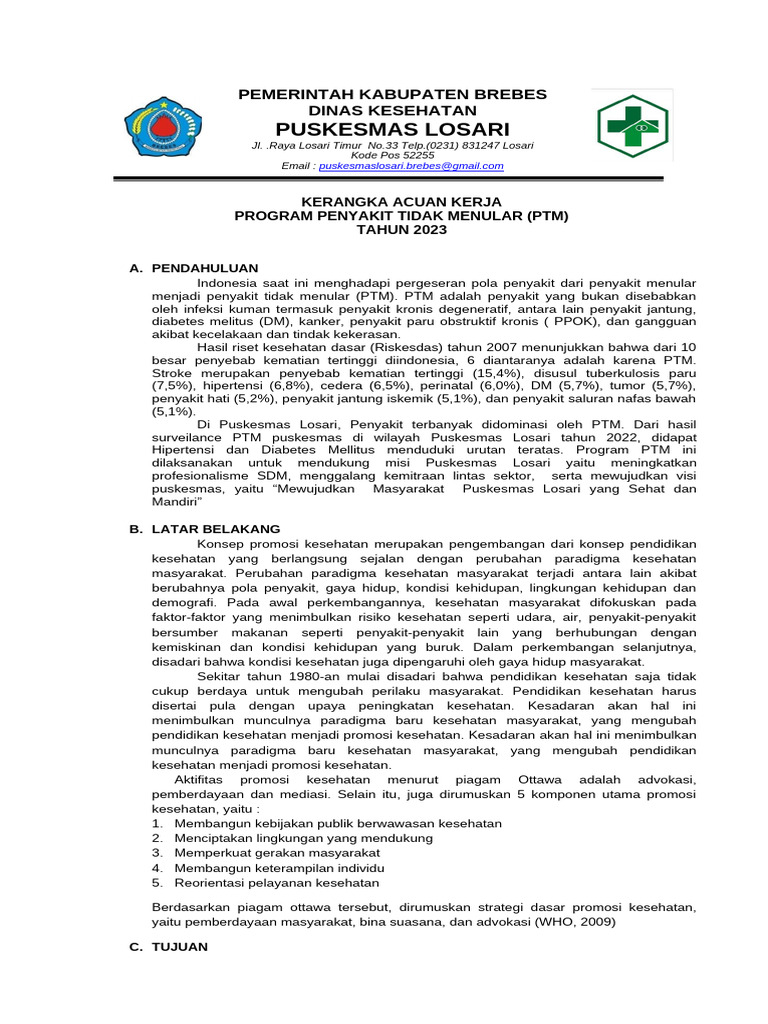 Program PTM Puskesmas Losari 2023 | PDF