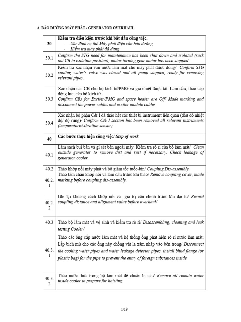 Generator Overhaul Work Steps | PDF