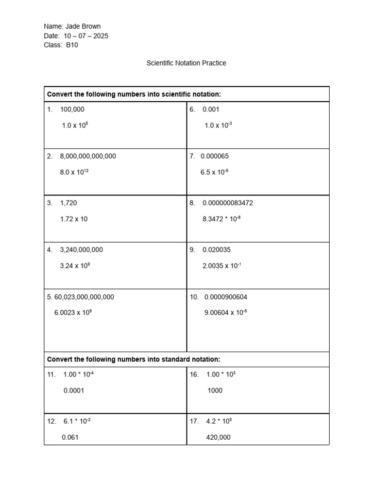 Scientific Notation Practice - JB | PDF