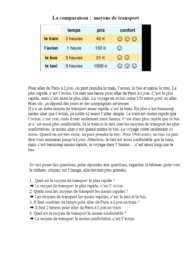 La Comparaison Et Les Moyens de Transport | PDF