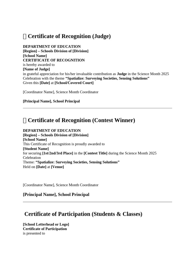 Certificate Citations Science Month | PDF