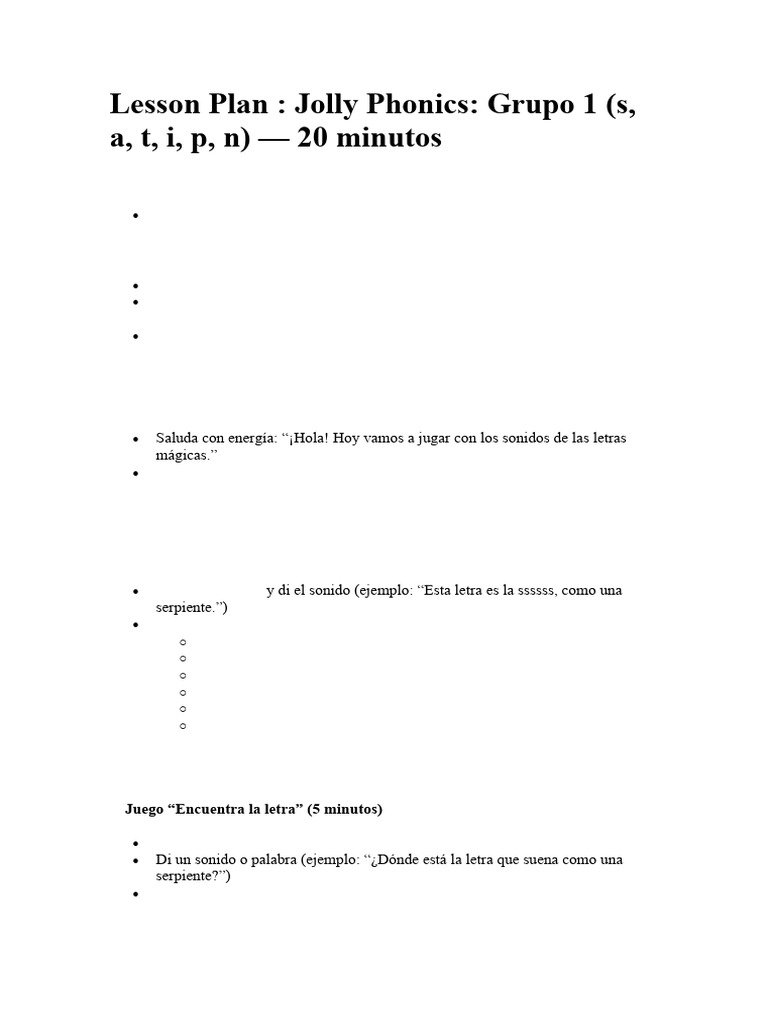 Lesson Plan Jolly Phonics | PDF