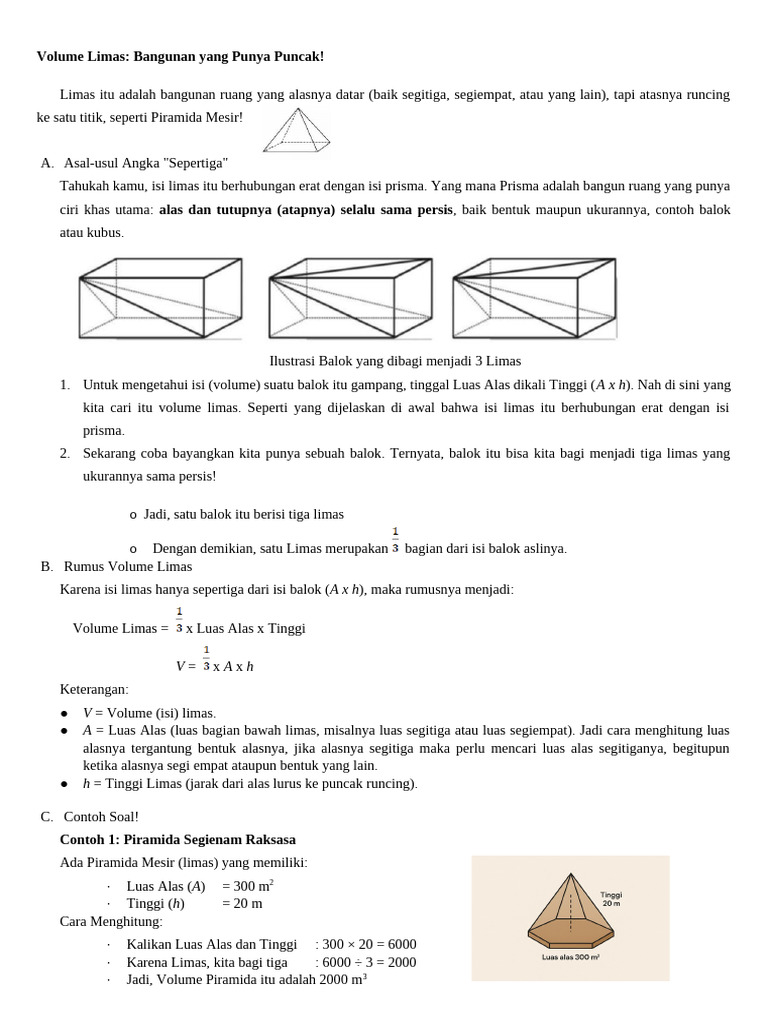 Rumus dan Contoh Volume Limas dan Kerucut | PDF