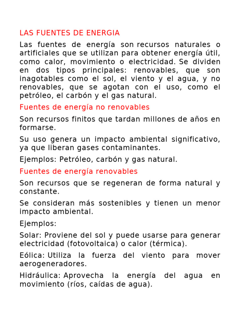 Las Fuentes de Energia | PDF