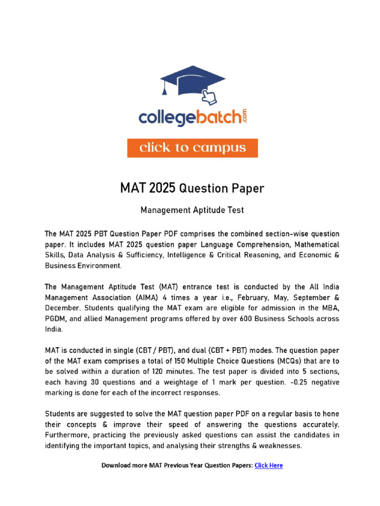 MAT 2025 Question Paper Overview | PDF | Multiple Choice