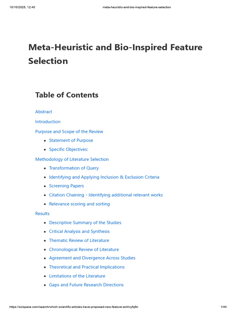 Meta-Heuristic and Bio-Inspired Feature Selection | PDF | Metaheuristic ...