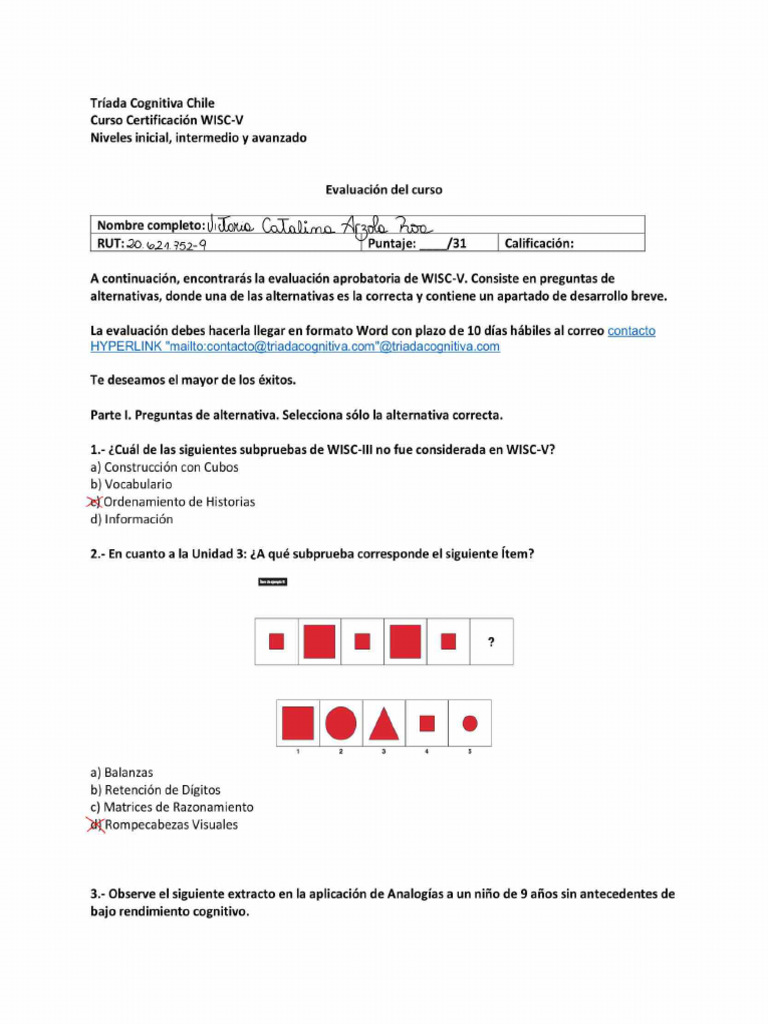 Evaluaci N Certificaci N WISC V 2 | PDF