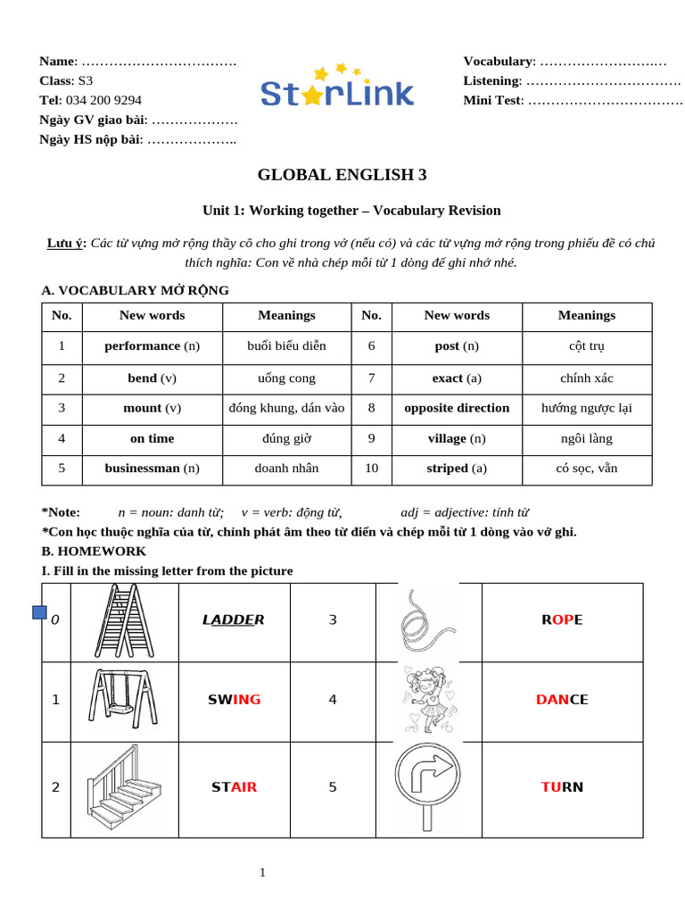 KEY Foreign Teacher S3 W3 U1 Vocabulary Revision | PDF