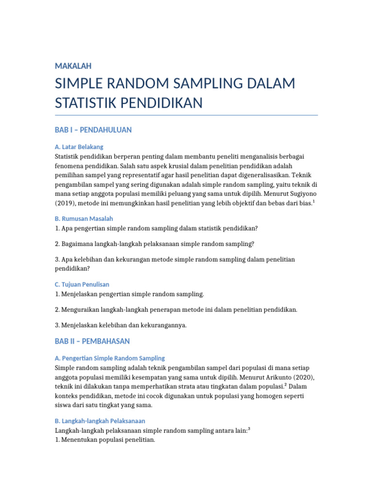 Makalah Simple Random Sampling Statistik Pendidikan | PDF
