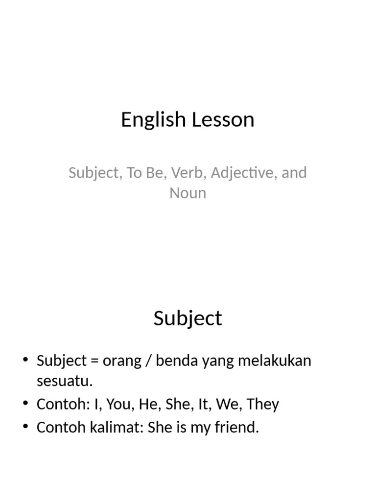 English Lesson Subject ToBe Verbs Adjectives Nouns | PDF