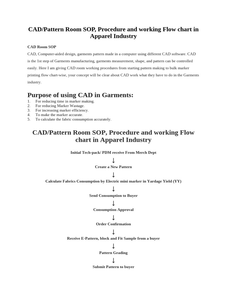 CADPattern Room SOP, Procedure and Working Flow Chart in Apparel ...