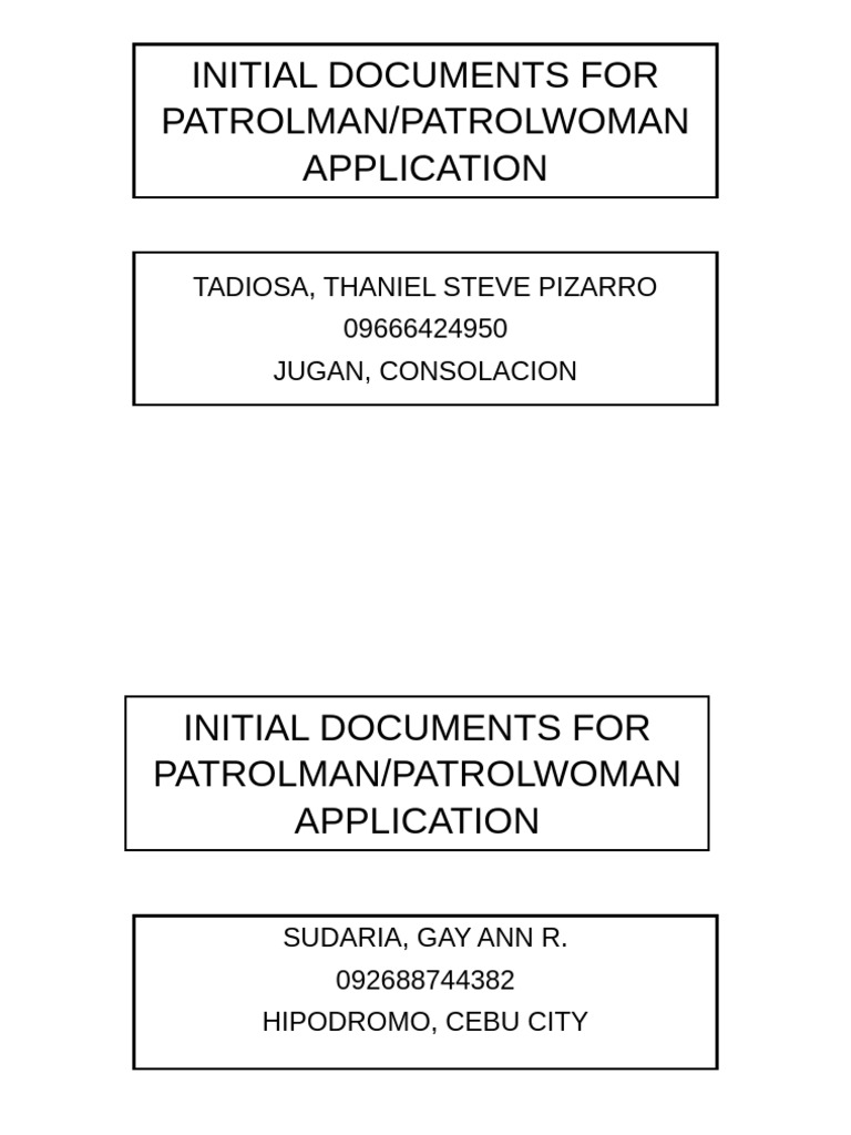 Initial Documents For Patrolman/Patrolwoman Application: Tadiosa ...