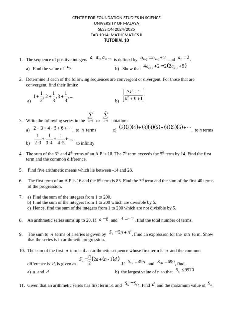 Mathematics II Tutorial 10 Exercises | PDF