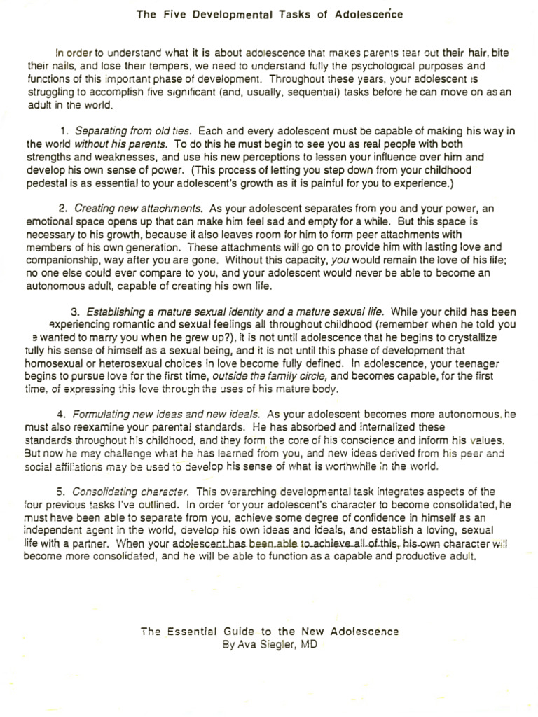 Five Key Tasks of Adolescent Development | PDF | Adolescence ...