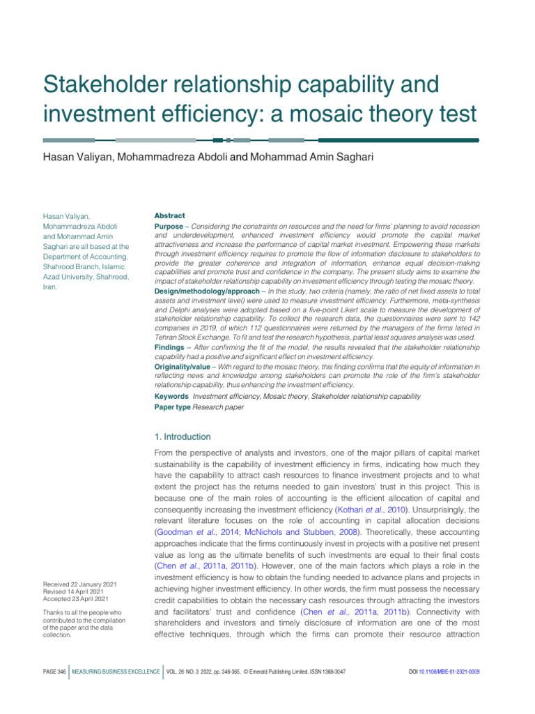 Stakeholder Relationships & Investment Efficiency | PDF | Structural ...