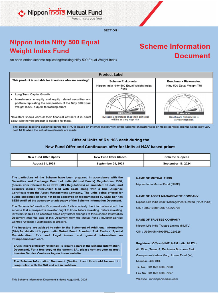 SID NipponIndia Nifty 500 Equal Weight Index Fund | PDF | Mutual Funds ...