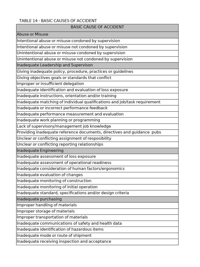 Basic Causes of Accidents Analysis | PDF | Perception | Occupational ...