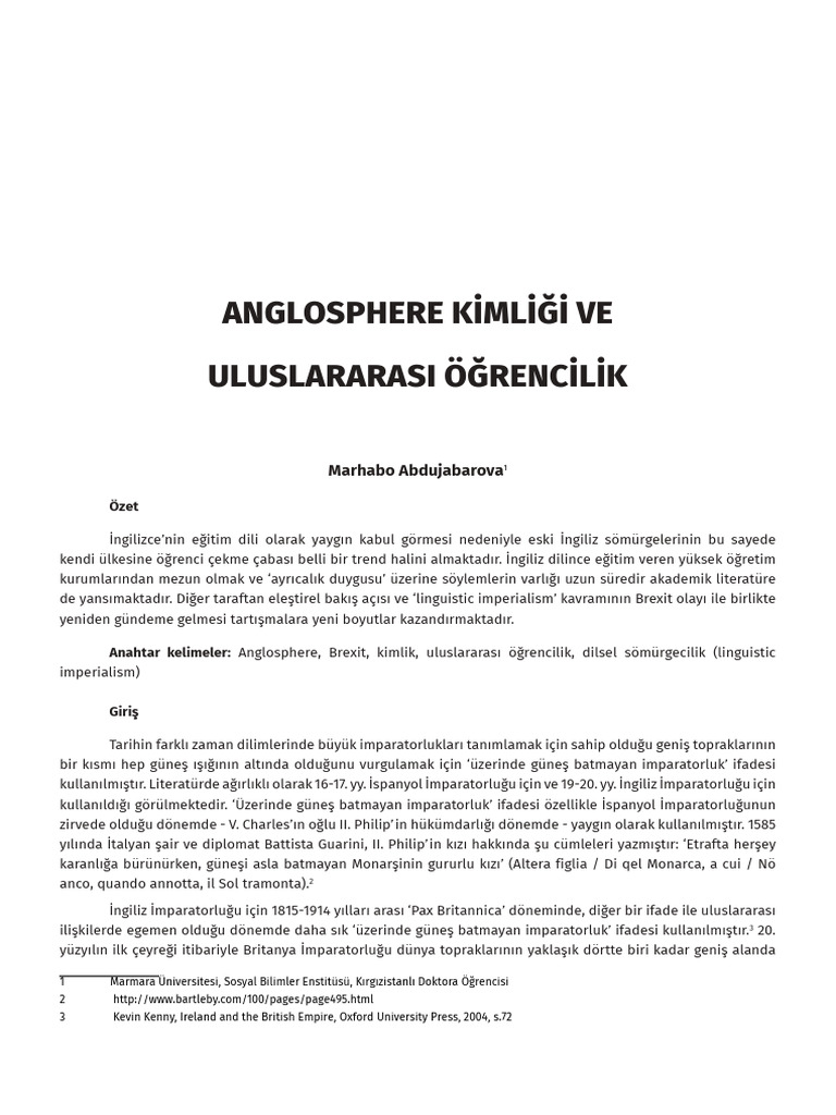2018 9 18 Anglosphere Kimligi Ve Uluslararsi Ogrencilik | PDF