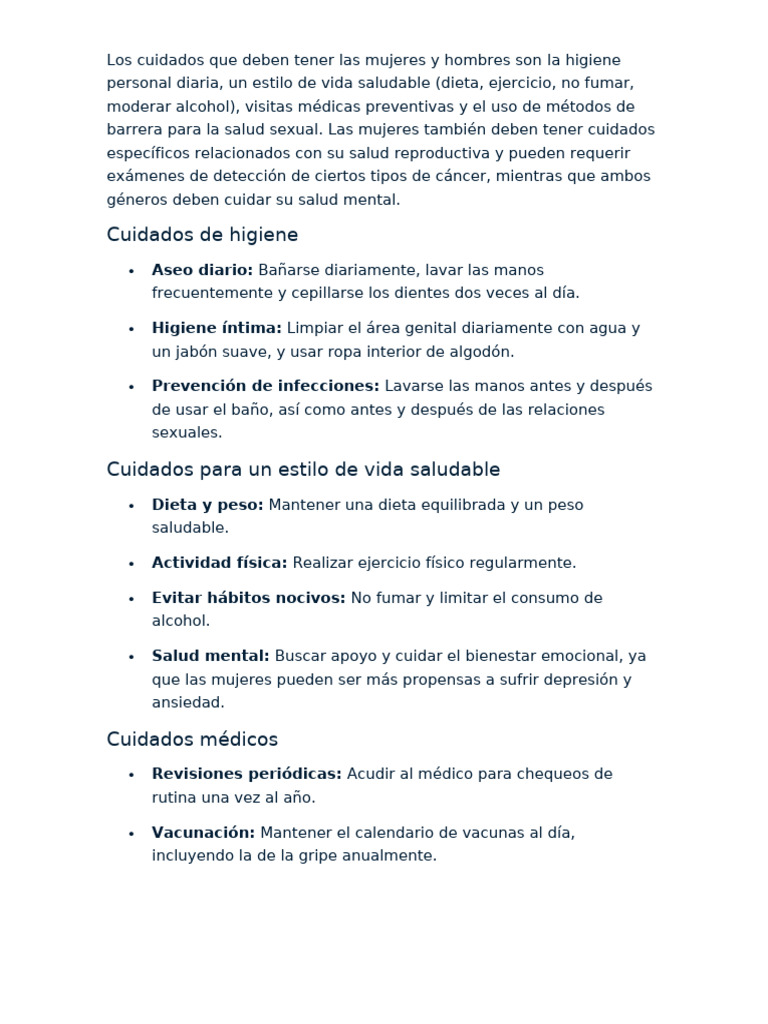 Cuidados de salud para hombres y mujeres | PDF | Higiene | Infección ...