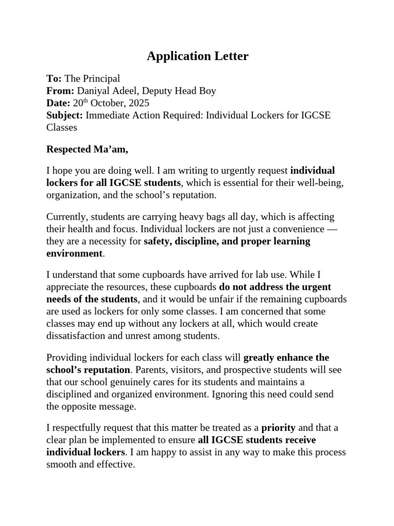 3 Application Letters From Deputy Head Boy. | PDF