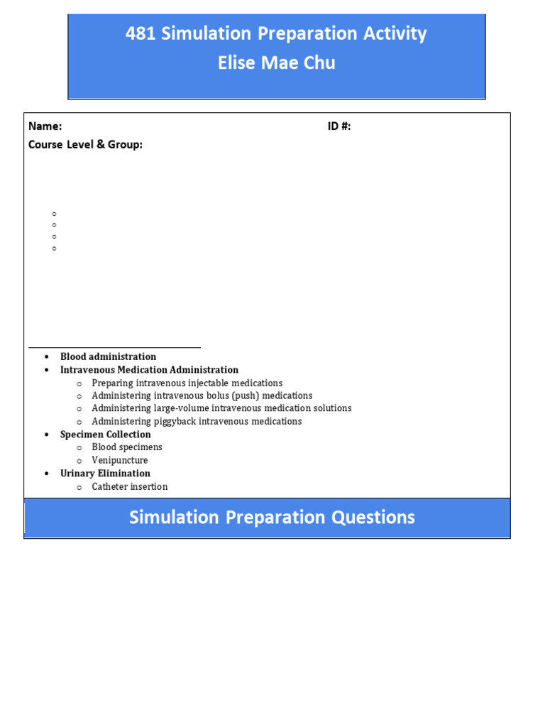#1 481 Prep Work - Elise Mae Chu '25 | PDF | Intravenous Therapy ...