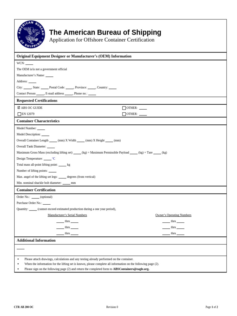 Offshore Container Certification Application | PDF