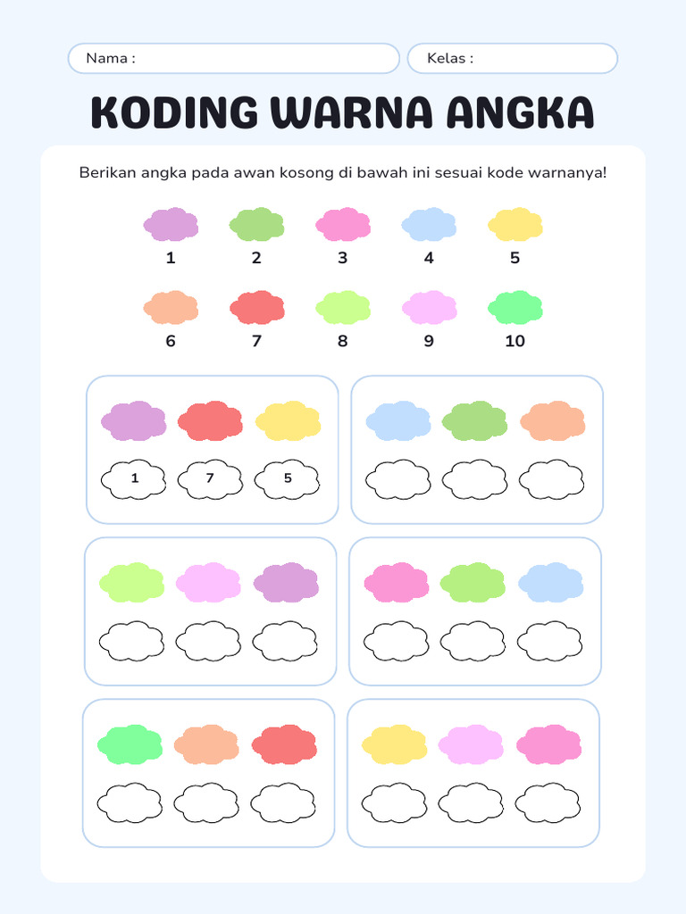 Koding Warna Angka Lembar Kerja Warna Warni Ilustratif Sederhana - 20251014 - 101528 - 0000 | PDF