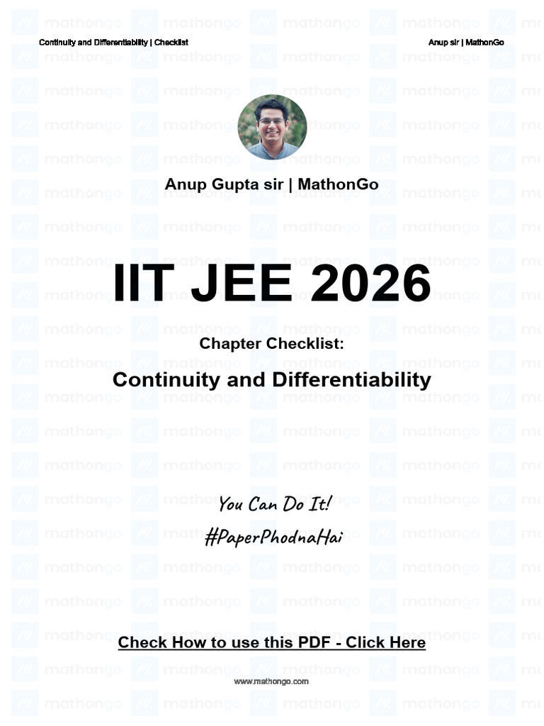 IIT JEE 2026 - Continuity and Differentiability Chapter Checklist | PDF | Function (Mathematics ...