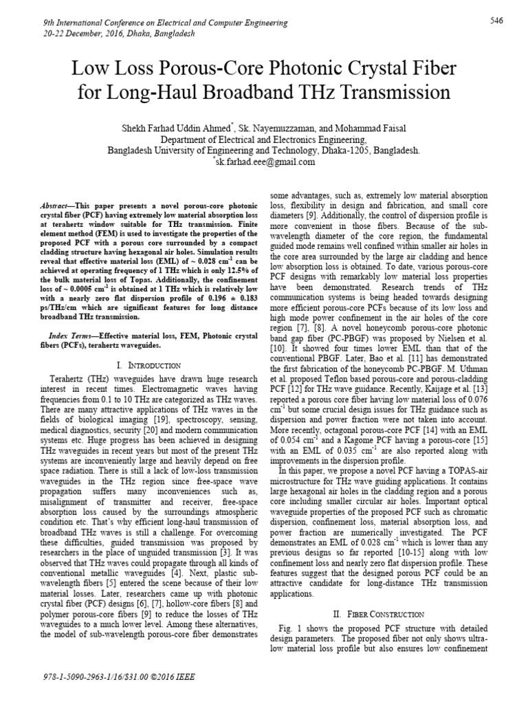 Low Loss Porous-Core Photonic Crystal Fiber For Long-Haul Broadband THZ ...