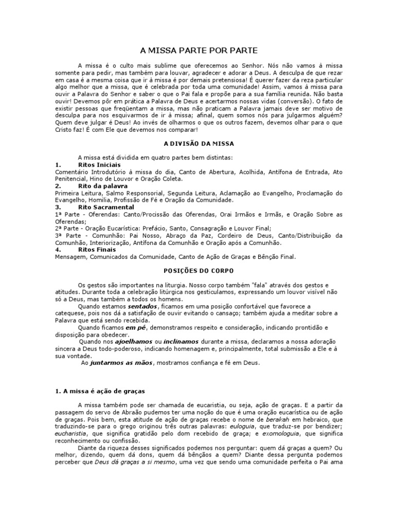 A Missa: Estrutura e Significado | PDF | Missa (liturgia) | Eucaristia