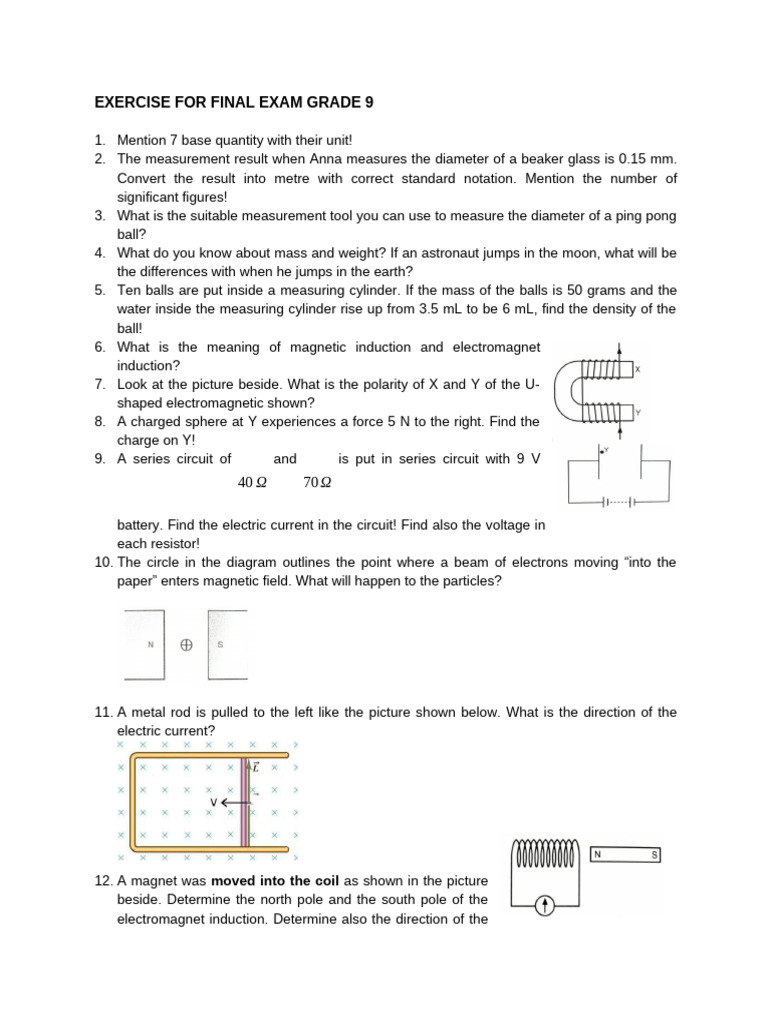 Exercise For Final Exam Grade 9 (Question Only) | PDF | Electric ...