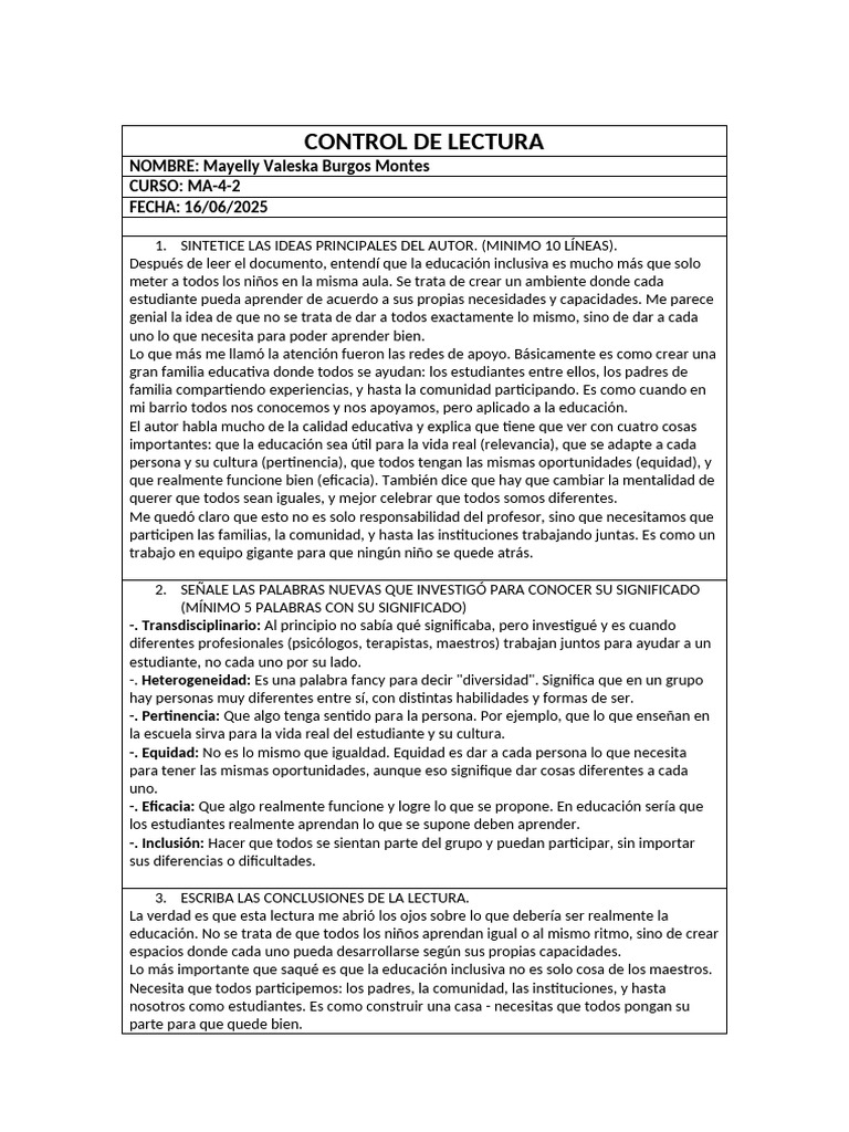 CONTROL DE LECTURA Tarea | PDF | Aprendizaje | Escuelas