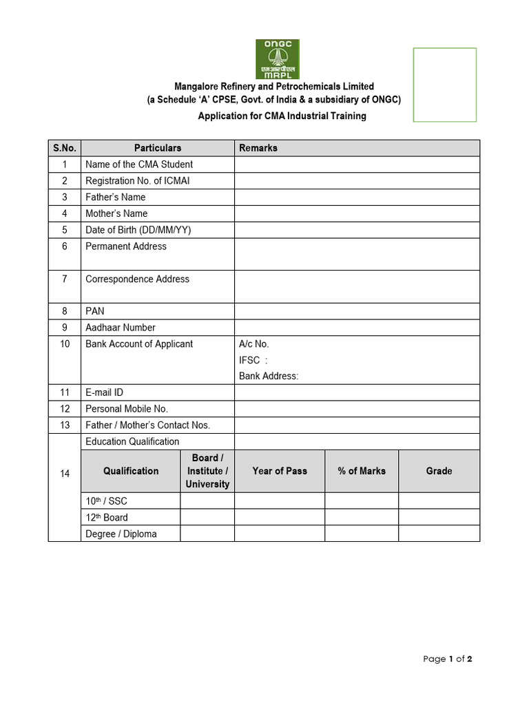 ICMAI CMA Training Application Form | PDF | Access Control | Authentication