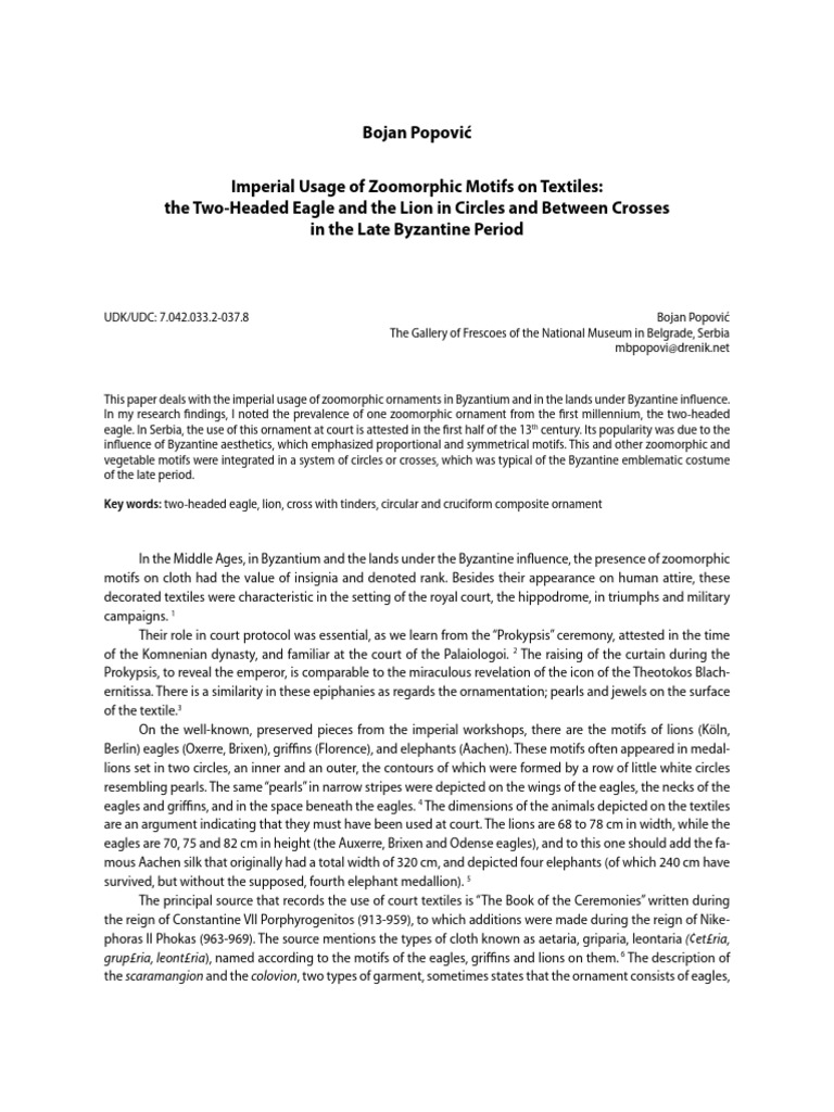 Bojan Popovic - Imperial Usage of Zoomorphic Motifs On Textiles. The ...