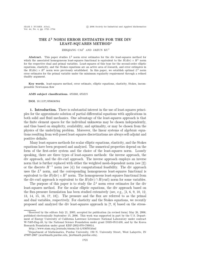 L2 Norm Error Estimates in Div LS Method | PDF | Least Squares | Finite ...