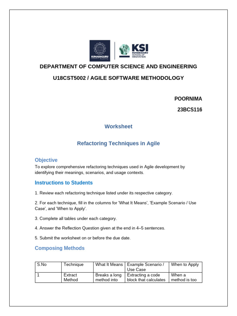 Refactoring Techniques Worksheet | PDF | Inheritance (Object Oriented Programming) | Method ...