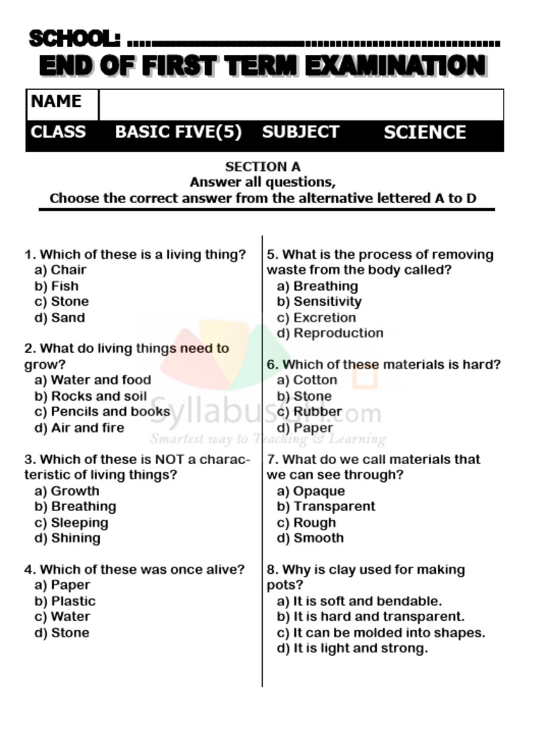 Science Quiz for Basic 5 Students | PDF | Water | Filtration