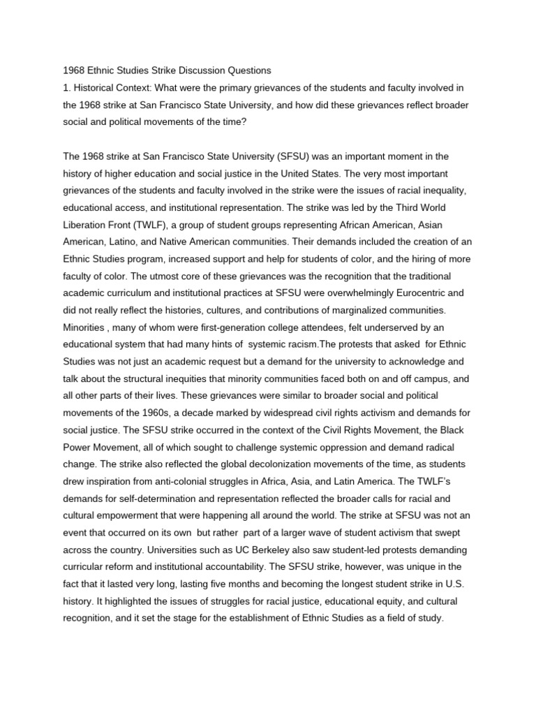 1968 SFSU Ethnic Studies Strike Overview | PDF | Person Of Color ...