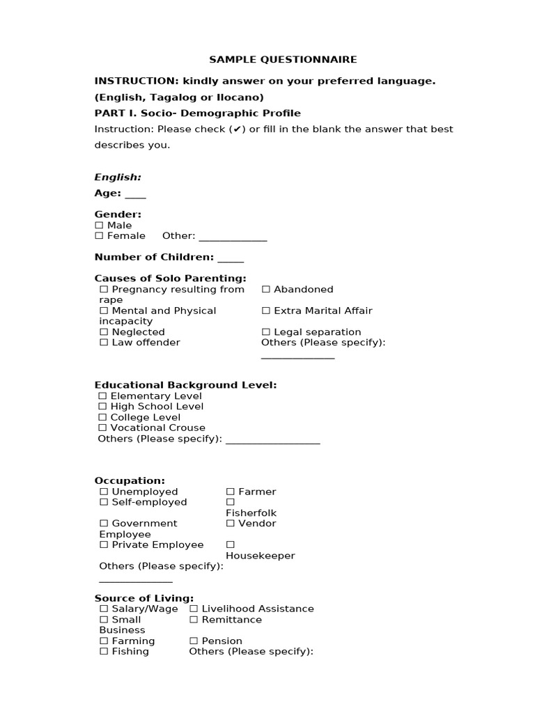 Sample Questionnaire | PDF