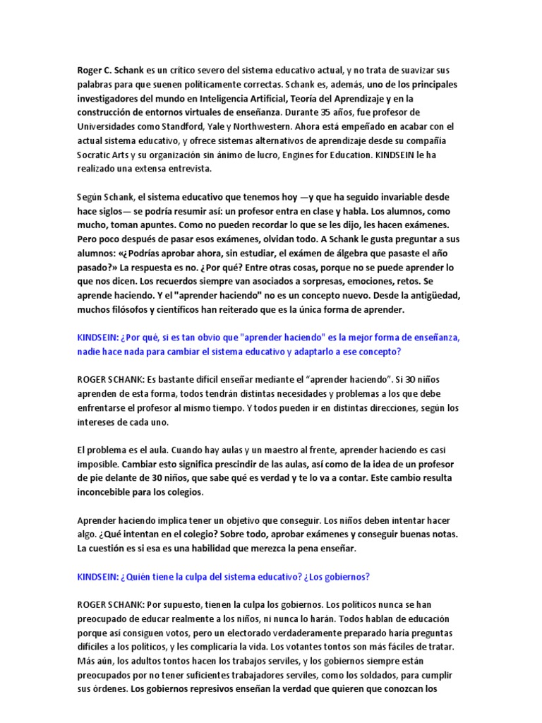 Roger Schank | PDF | Plan de estudios | Aprendizaje