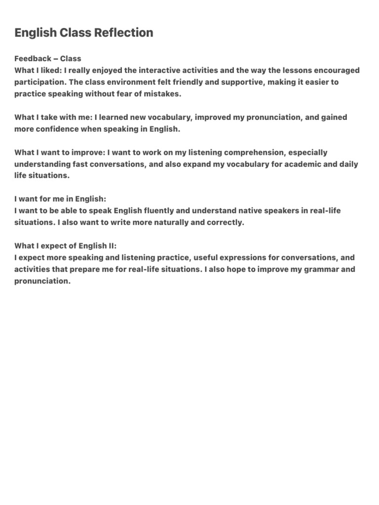 English Class Reflection | PDF